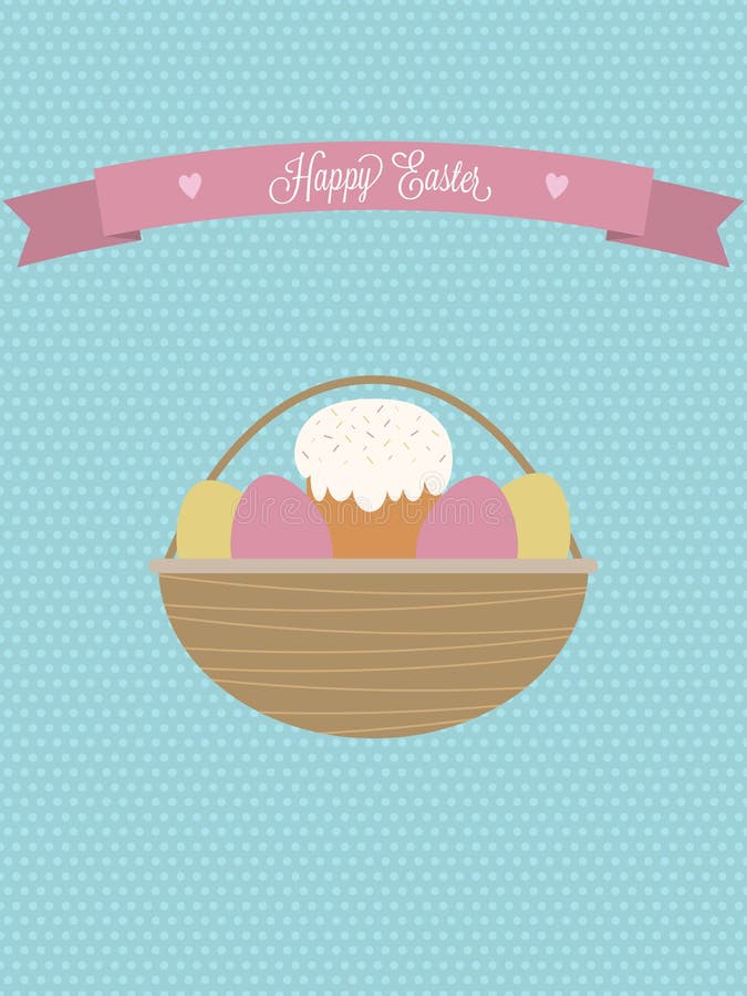 Vector Easter Poster.Easter Basket with Eggs and Easter Cake. Stock ...