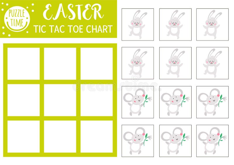 Vector Easter Tic Tac Toe Chart with Cute Bunny Rabbit and Mouse ...