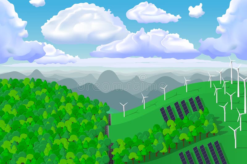 Vector Ecologic Green Panoramic Landscape Stock Vector - Illustration ...