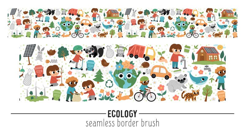 Vector Ecological Horizontal Seamless Pattern Brush with Cute Children ...