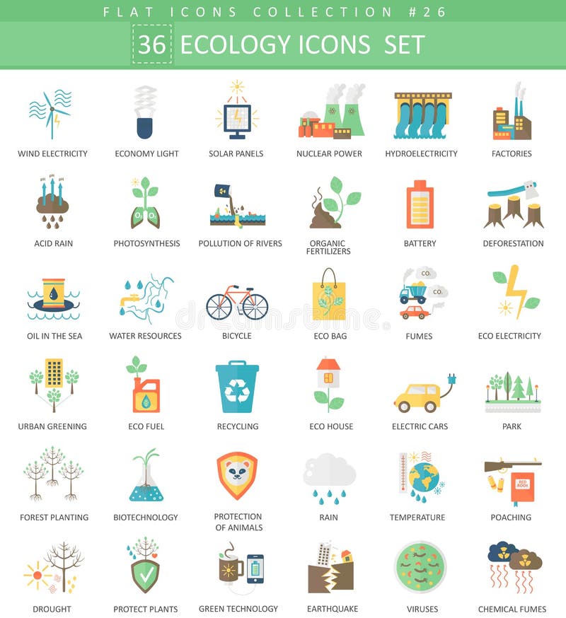 Vector Ecology Color Flat Icon Set. Elegant Style Design. Stock Vector ...
