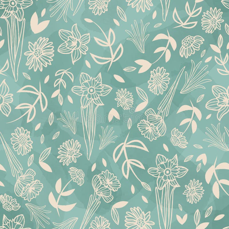 Vector Ecru Mint Spring Flowers Seamless Pattern Stock Vector ...