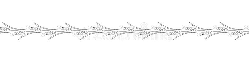 Vector Edging, Ribbon, Border from Outline Wheat Spikelets Ears in ...