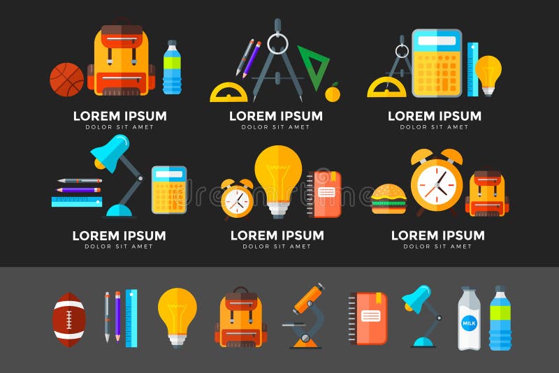 Vector Education Icons Set. High School Object in Flat Style on Stock ...