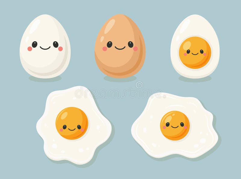 Vector Egg Character Set. Cute Eggs in Kawaii Cartoon Style Stock ...