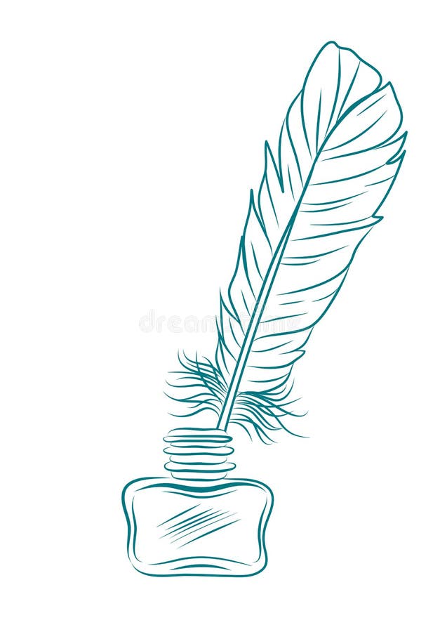 Vector El Ejemplo De La Pluma Y Del Tintero Aislados En Blanco ...