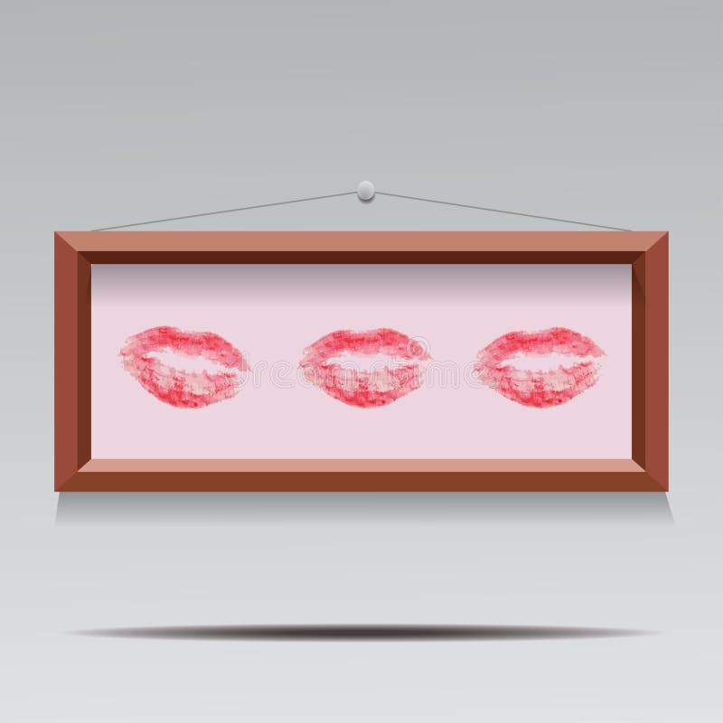 Vector El Ejemplo De Tres Besos Lipstic En Marco De Madera Ilustración ...