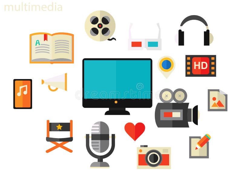 Vector El Ejemplo Del Concepto De Las Multimedias, Estilo Plano ...