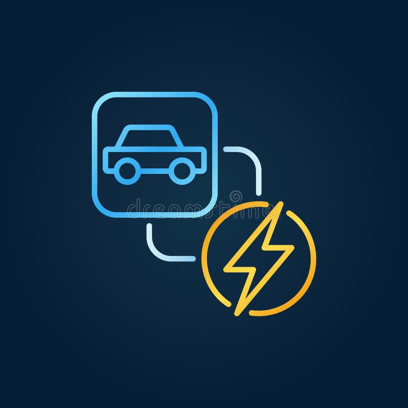 Electric Car with Lightning Vector Icon. EV Outline Symbol Stock Vector ...