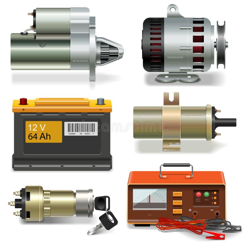 Vector Electric Car Parts Icons Stock Vector - Illustration of lock ...