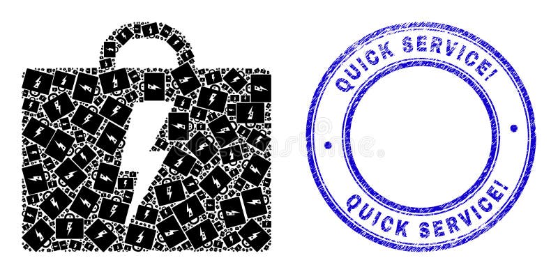 Grunge Quick Service! Badge and Electric Toolbox Recursion Collage of ...