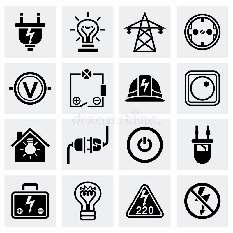 Vector Electricity Icon Set Stock Vector - Illustration of pictogram ...