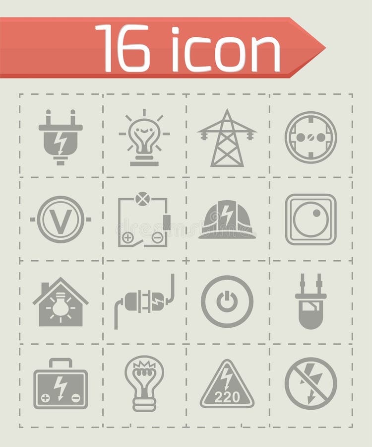 Vector Electricity Icon Set Stock Vector - Illustration of pictogram ...