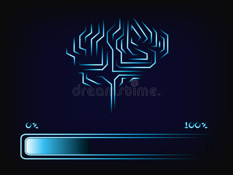 Electronic Circuit Brain with Progress Bar Loading Stock Photo - Image ...