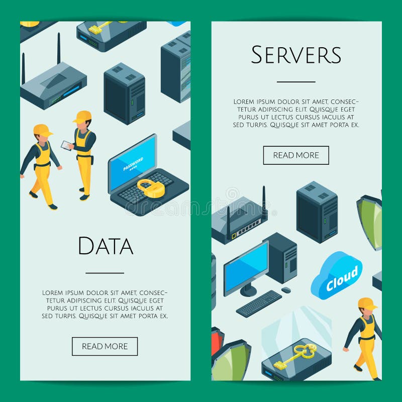 Vector Electronic System of Data Center Icons Web Banner Templates ...