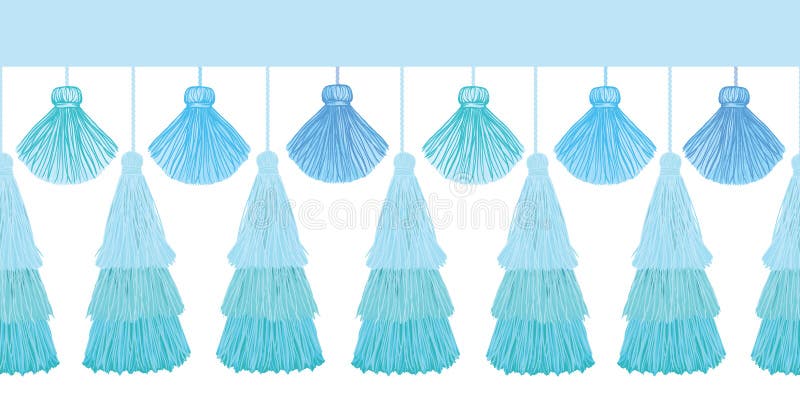 Vector Elegant Blue Layered Decorative Tassels Set Horizontal Seamless ...