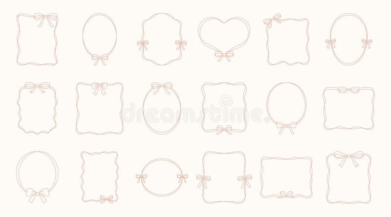 Vector Elegant Ribbon Frames with Bows Collection. Hand Drawn Frame Set ...