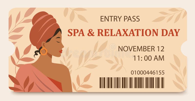 Vector Elegant Spa Day Ticket with Female Silhouette in Calm Warm ...