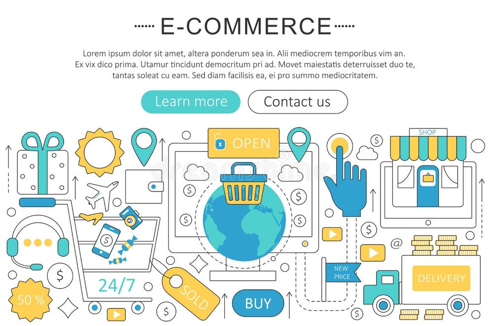 Vector Elegant Thin Flat Line E-commerce Concept. Website Header Banner Elements Layout Stock ...