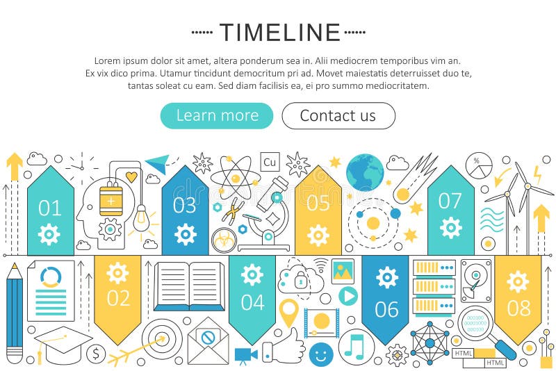 Vector Elegant Thin Flat Line Timeline Concept. Website Header Banner ...