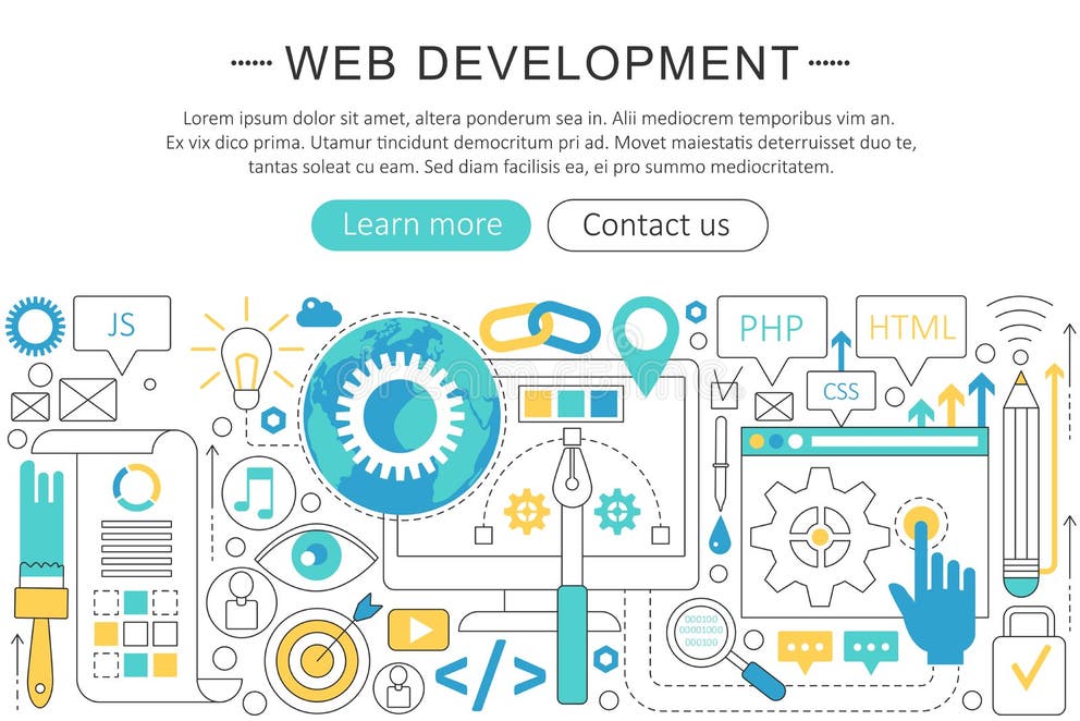 Vector Elegant Thin Flat Line Web Development Concept. Website Header ...