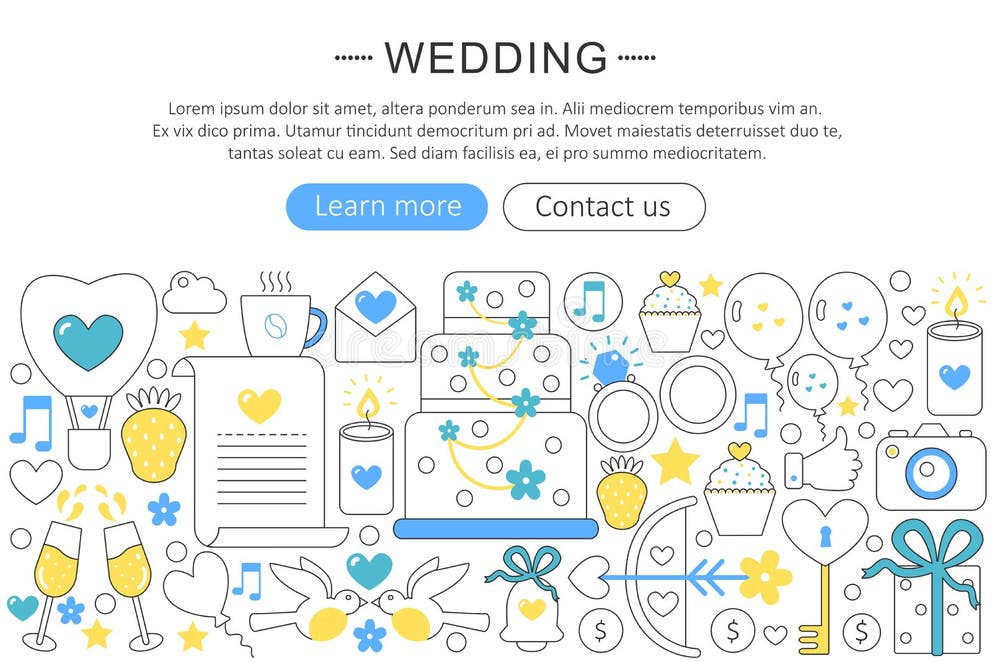 Vector Elegant Thin Flat Line Wedding Concept. Website Header Wedding ...