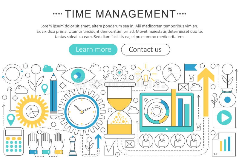 Vector Thin Line Time Management Poster Banner Stock Vector ...