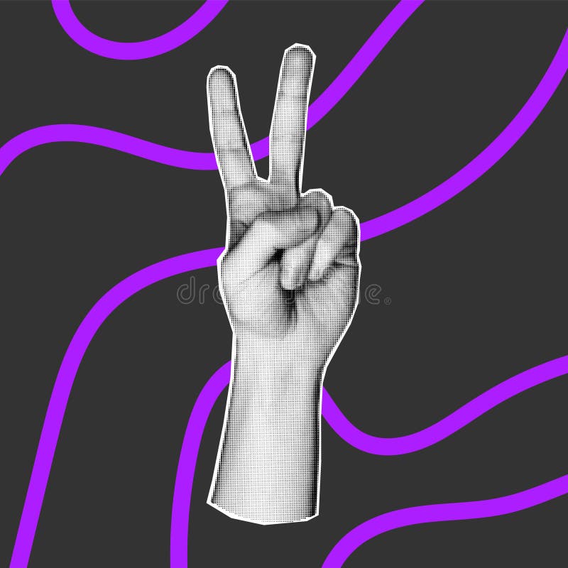Hand Gesture with Two Fingers, Counting by Bending Fingers. Pop Art ...