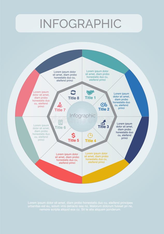 Eight Shape Infographics Colorful with Circles and Icons Design Stock ...