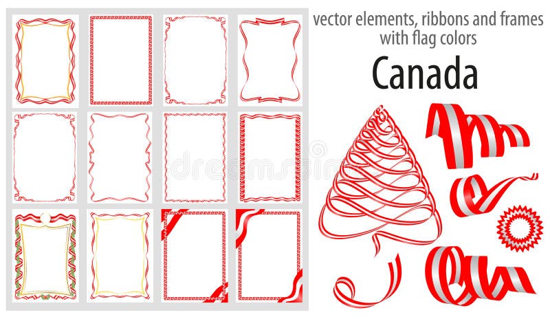 Vector Elements, Ribbons and Frames with Flag Colors Canada, Template ...