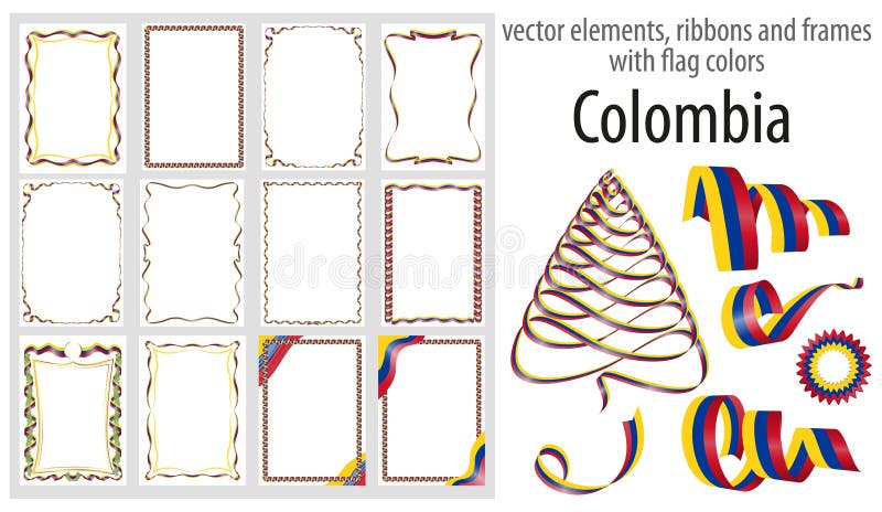 Vector Elements, Ribbons and Frames with Flag Colors Colombia, Template ...