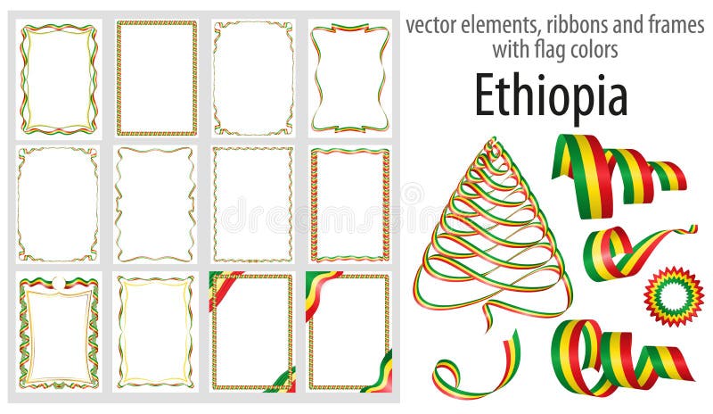 Vector Elements, Ribbons and Frames with Flag Colors Ethiopia, Template ...