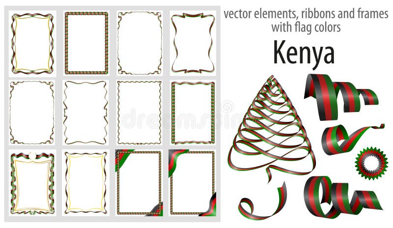 Vector Elements, Ribbons and Frames with Flag Colors Kenya, Template ...