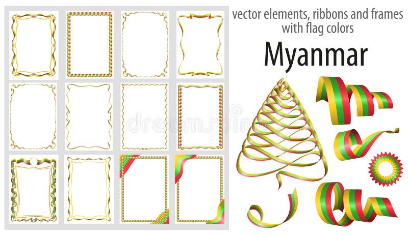 Vector Elements, Ribbons and Frames with Flag Colors Myanmar, Template ...