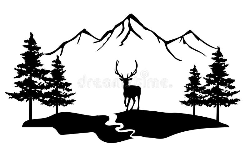 Vector Elk Mountain Scene stock vector. Illustration of design - 365188372