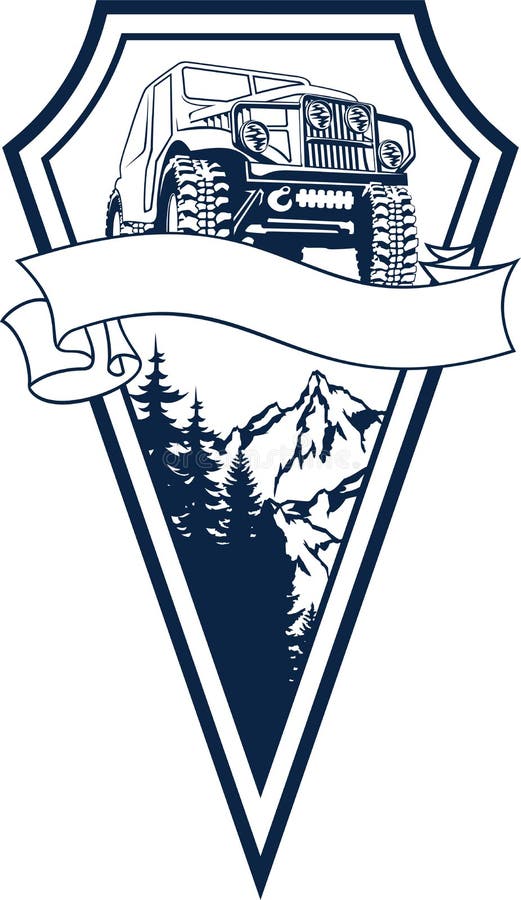 Vector Emblem with 4x4 Off-road Car and Mountains Forest Stock Vector ...