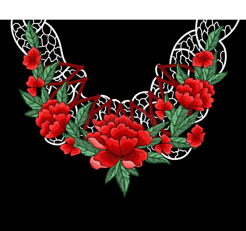 Vector Embroidery Design with Flowers and Lace for Collar. Stock Vector ...