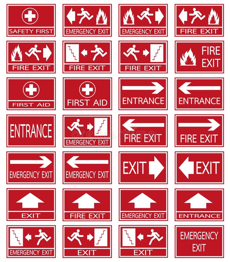 Vector Emergency Exit Signs Set on Red Background Stock Vector ...