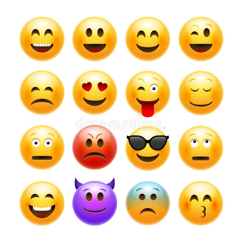 Vector Emoticons Emoji Set. Smile Face Character for Chat Web Stock ...