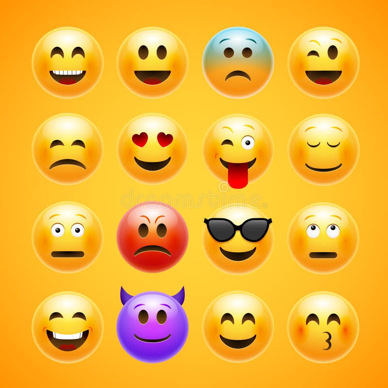 Vector Emoticons Emoji Set. Smile Face Character for Chat Web Stock ...