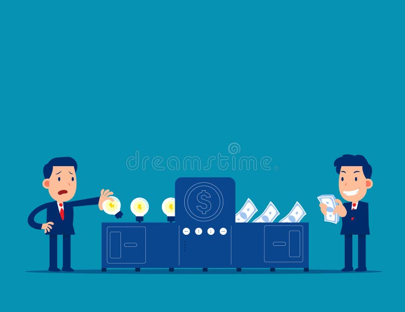 Vector of Employee Put His Idea Bulb in a Machine but His Boss Get All ...