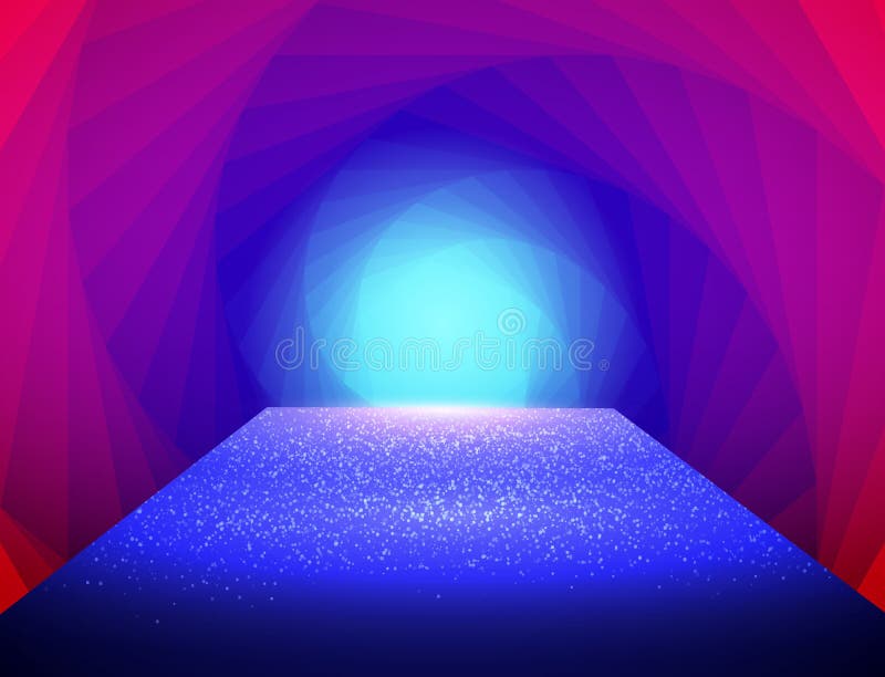 Vector Empty Blue Neon Shine Floor with Bright Geometric Background for ...