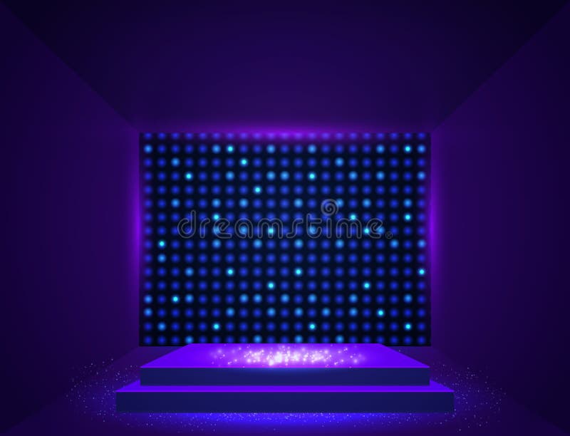 Vector Empty Blue Room Background with Neon Mosaic Light Wall and ...
