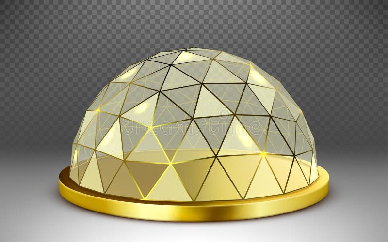 Vector Empty Glass Spherical Dome. Round Glass Dome with Gold Frame ...