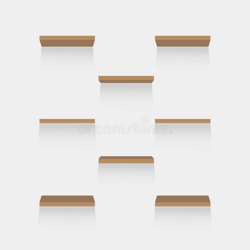 Vector Empty Wooden Shelves Isolated on Wall Background Stock Vector ...