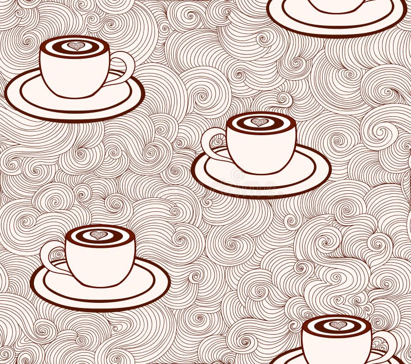 Vector Endless Texture with Coffee Cups and Figured Lines. You Can Use ...