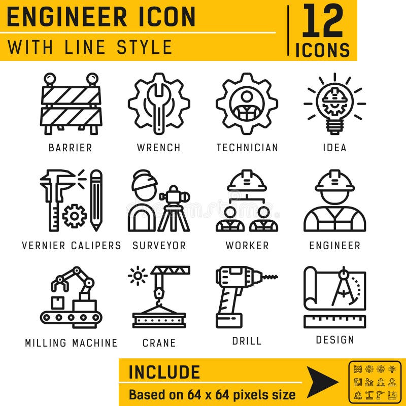 Vector Engineer Outline Icon Set for All Projects on Isolated White ...