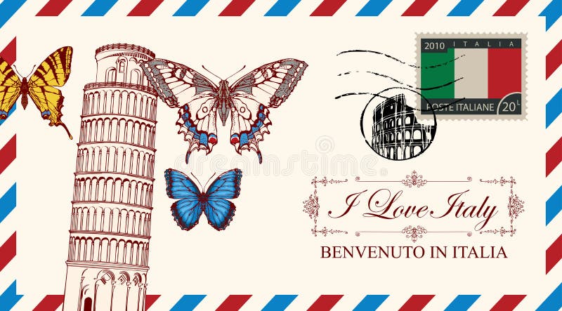 Vector Envelope or Postcard with Pisa Tower Stock Vector - Illustration ...