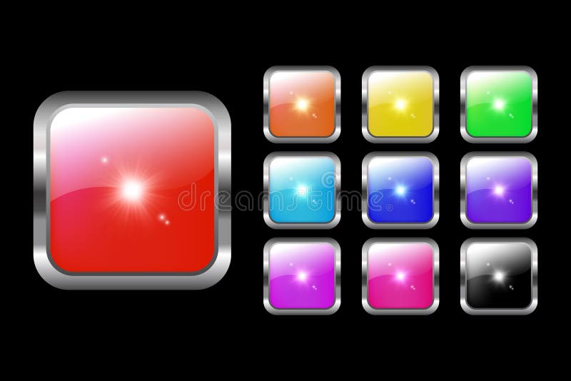 Vector Square Web Buttons Set Stock Vector - Illustration of glass ...