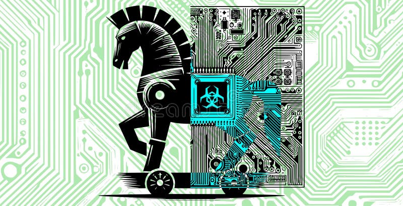 Vector Eps Illustration of Trojan Horse Malware on Blue Background ...